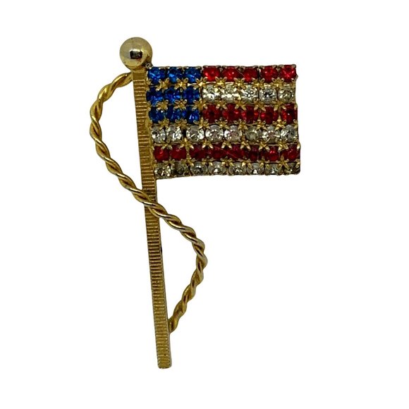 Unknown | Jewelry | Vintage American Flag Rhinestone Gold Brooch | Poshmark